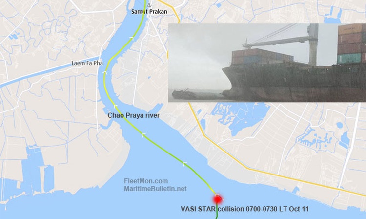 Container ship VASI STAR collided with towed barge at Bangkok ( VIDEO ...